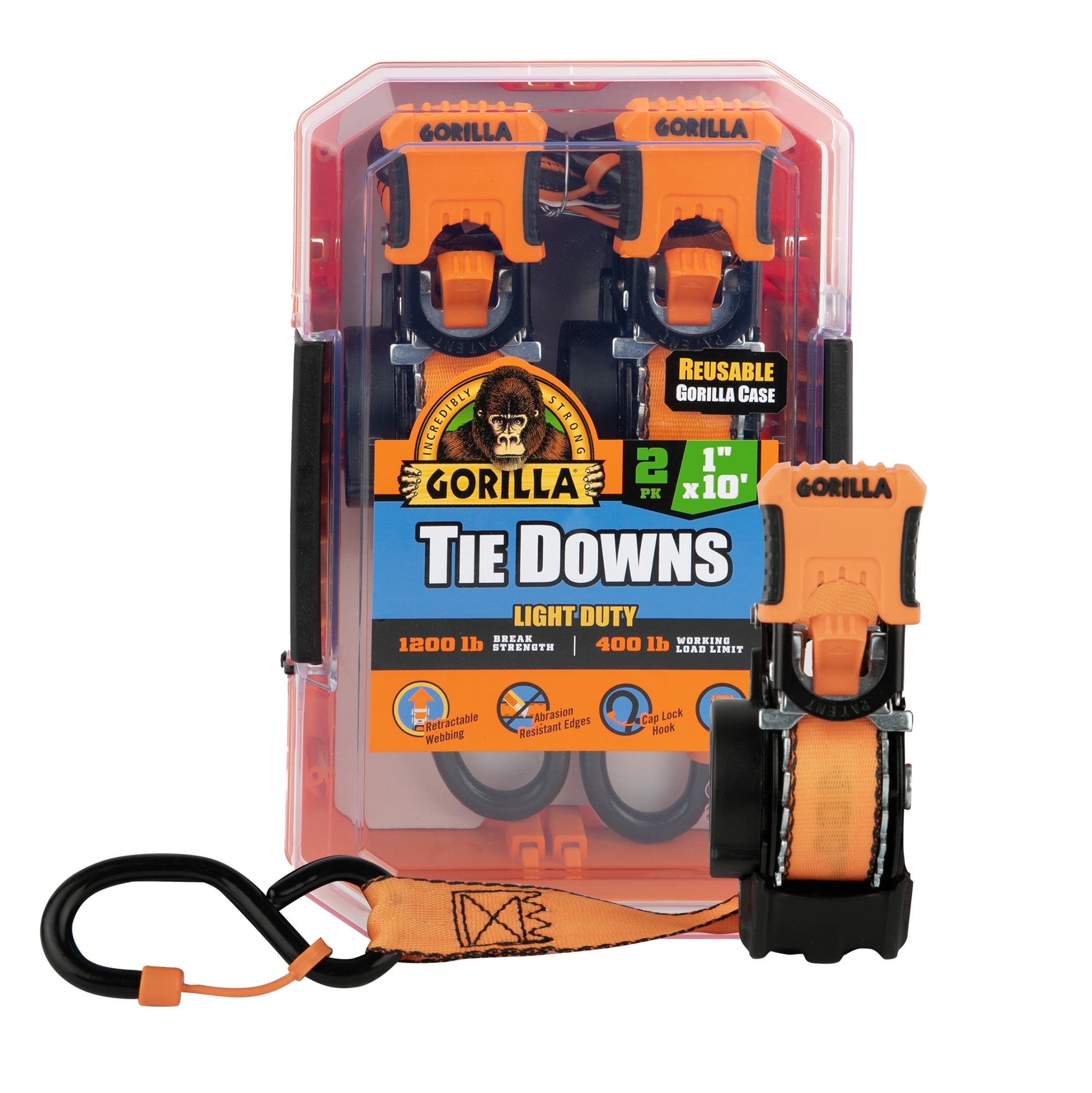 Gorilla 2 Pk 1" X 10' Retractable Ratchet Strap W/ Orange Gorilla Grip ...