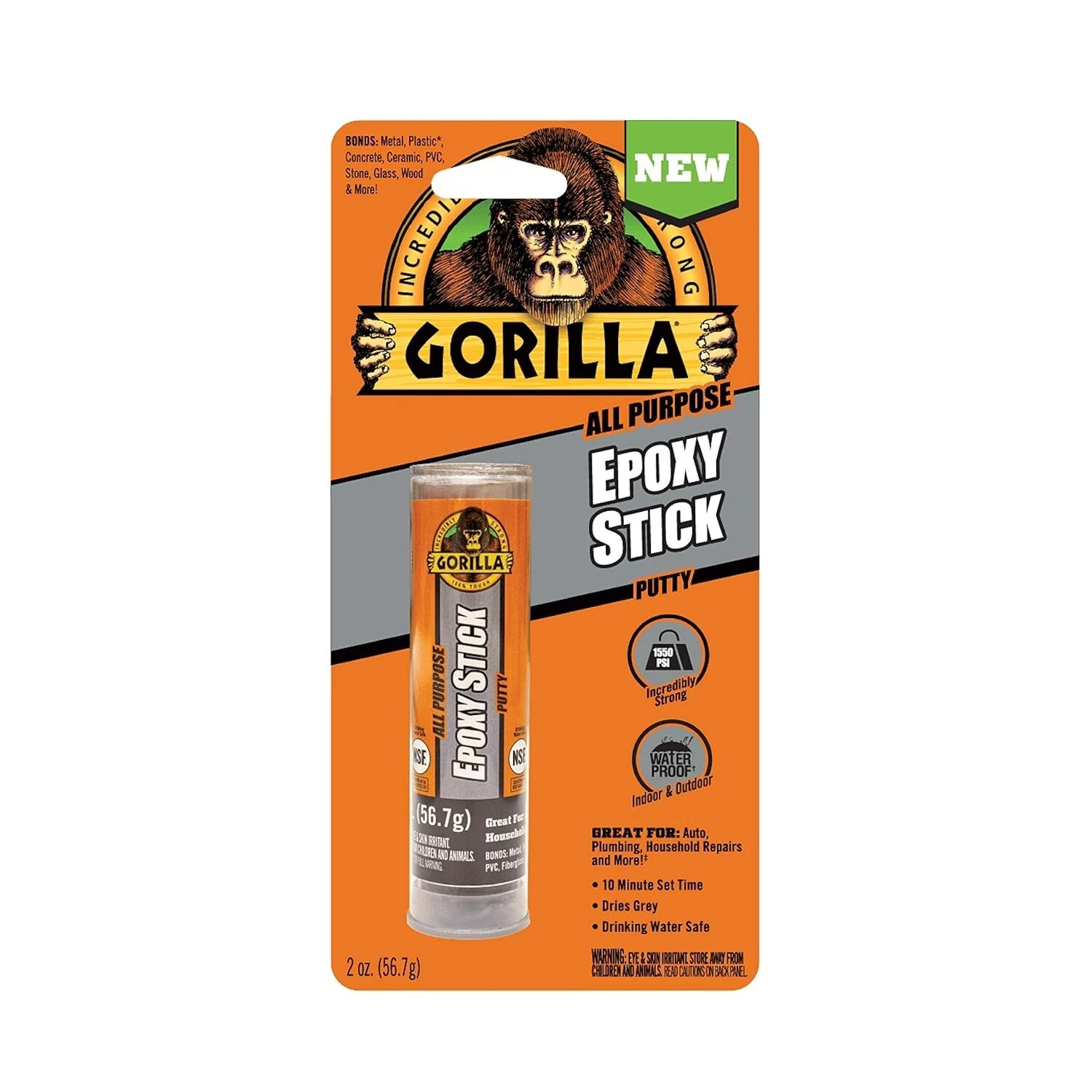 Gorilla All Purpose Epoxy Putty Stick, 2 Ounce, Grey, (Pack Of 1 ...