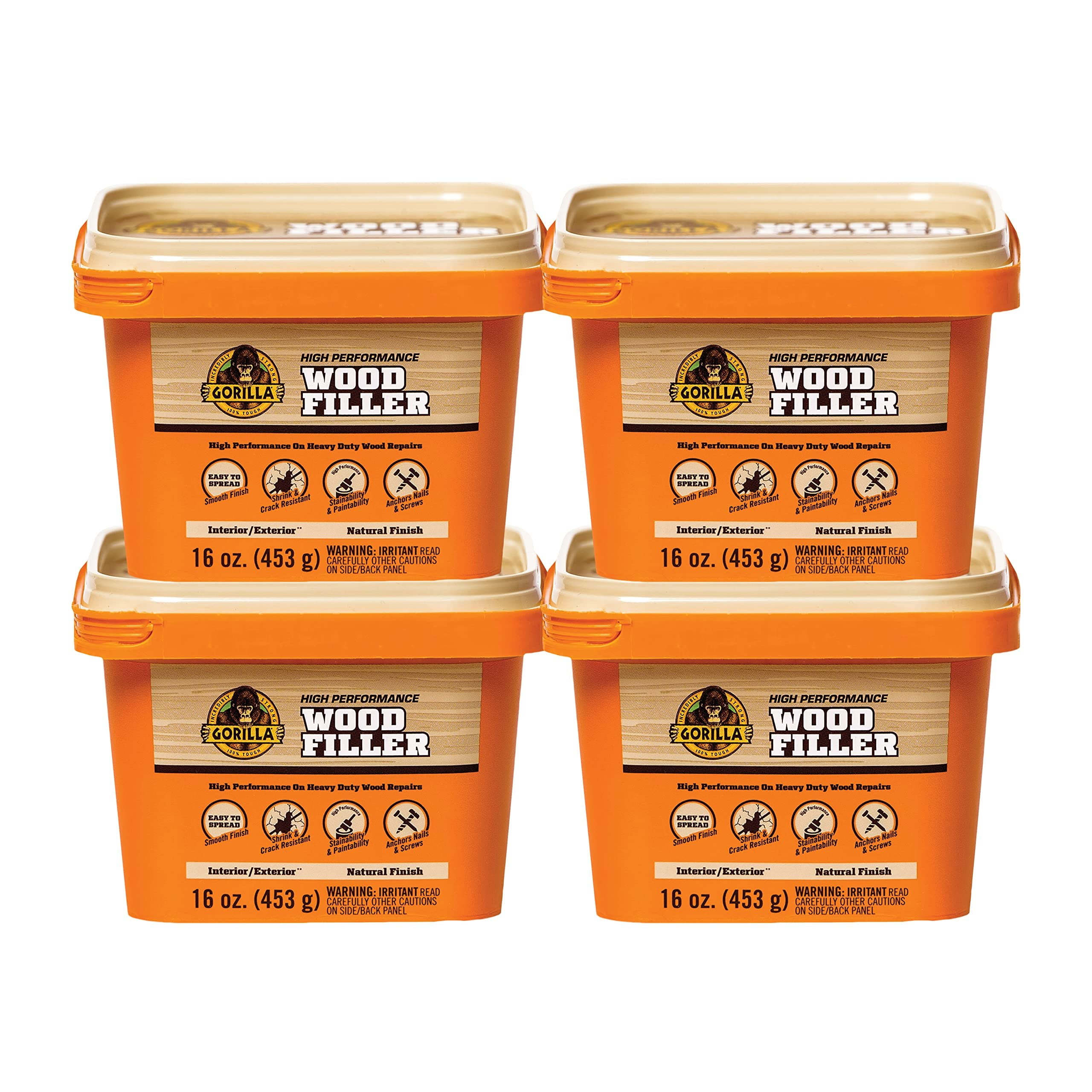 Gorilla All Purpose Wood Filler, 16 Ounce Tub, Natural Pack of 4 ...