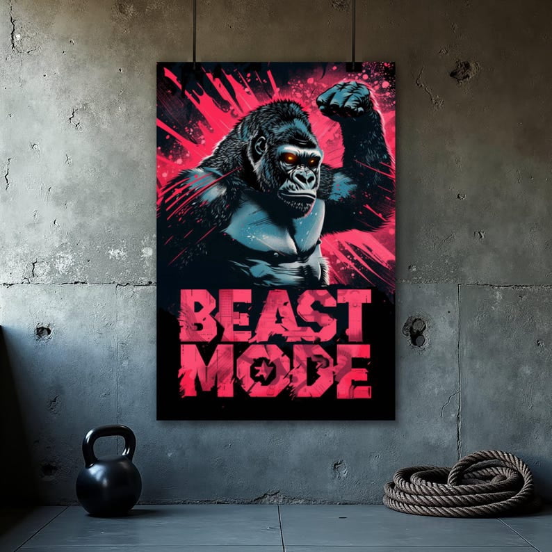 Gorilla Beast Mode Gym Poster Intense Fitness Wall Decor Bodybuilding ...