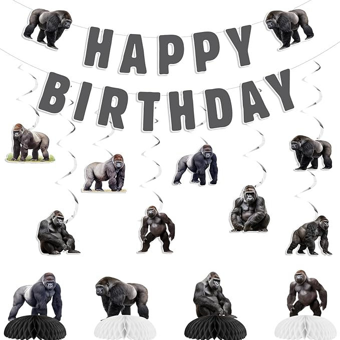 Gorilla Birthday Party Decorations Black Gorilla Banner Safari Jungle ...