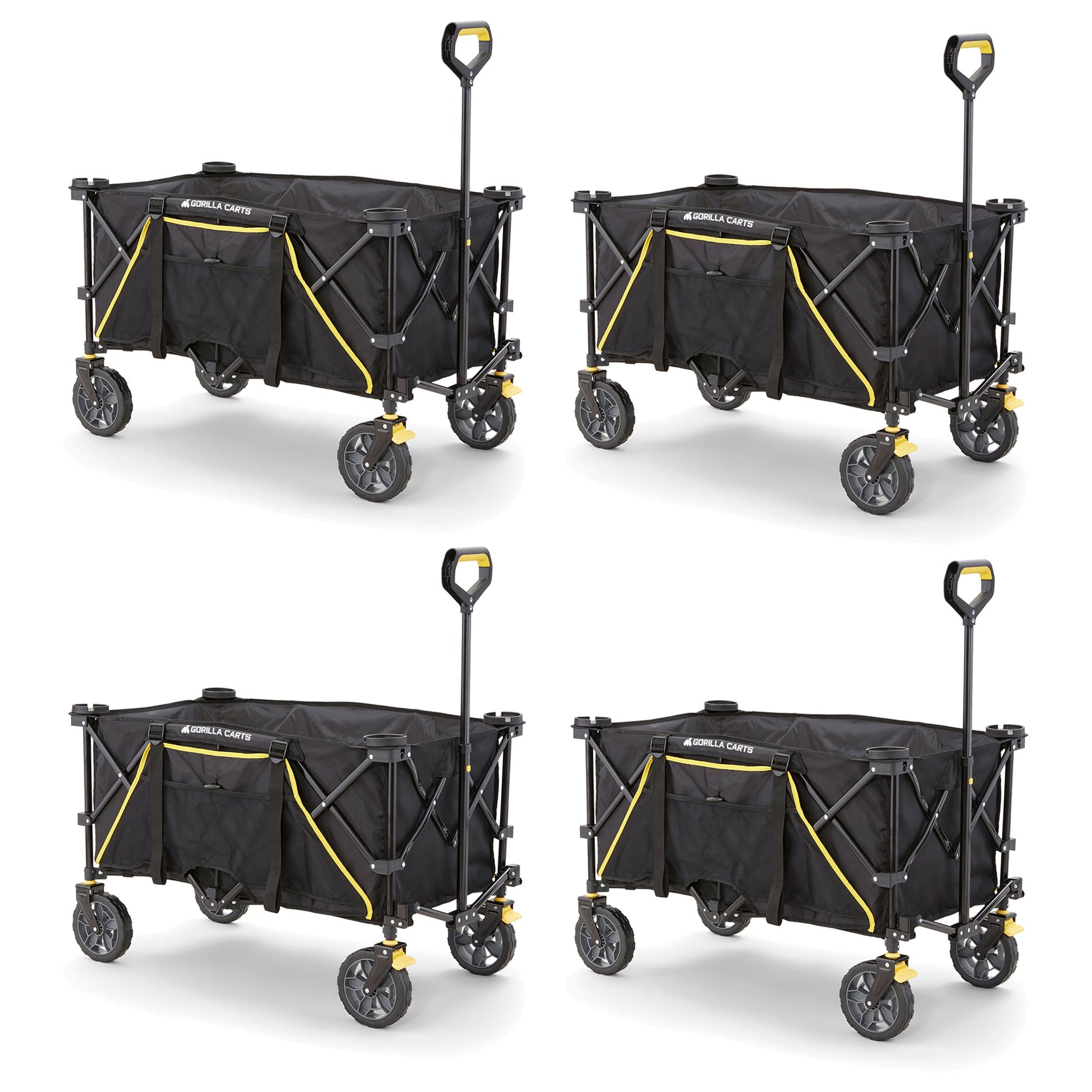 Gorilla Carts 4-Pack Collapsible Folding Wagon Cart, 7 Cu Ft Bed, 150lb ...