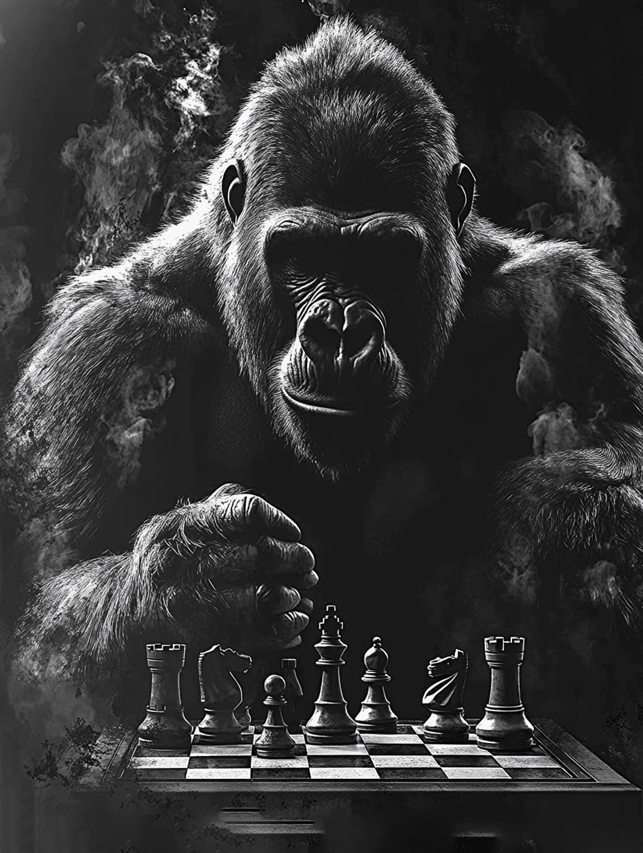Gorilla Chess Player Canvas Art Print，Suitable for Living Room，Bedroom，Office，Game Room，Study ...