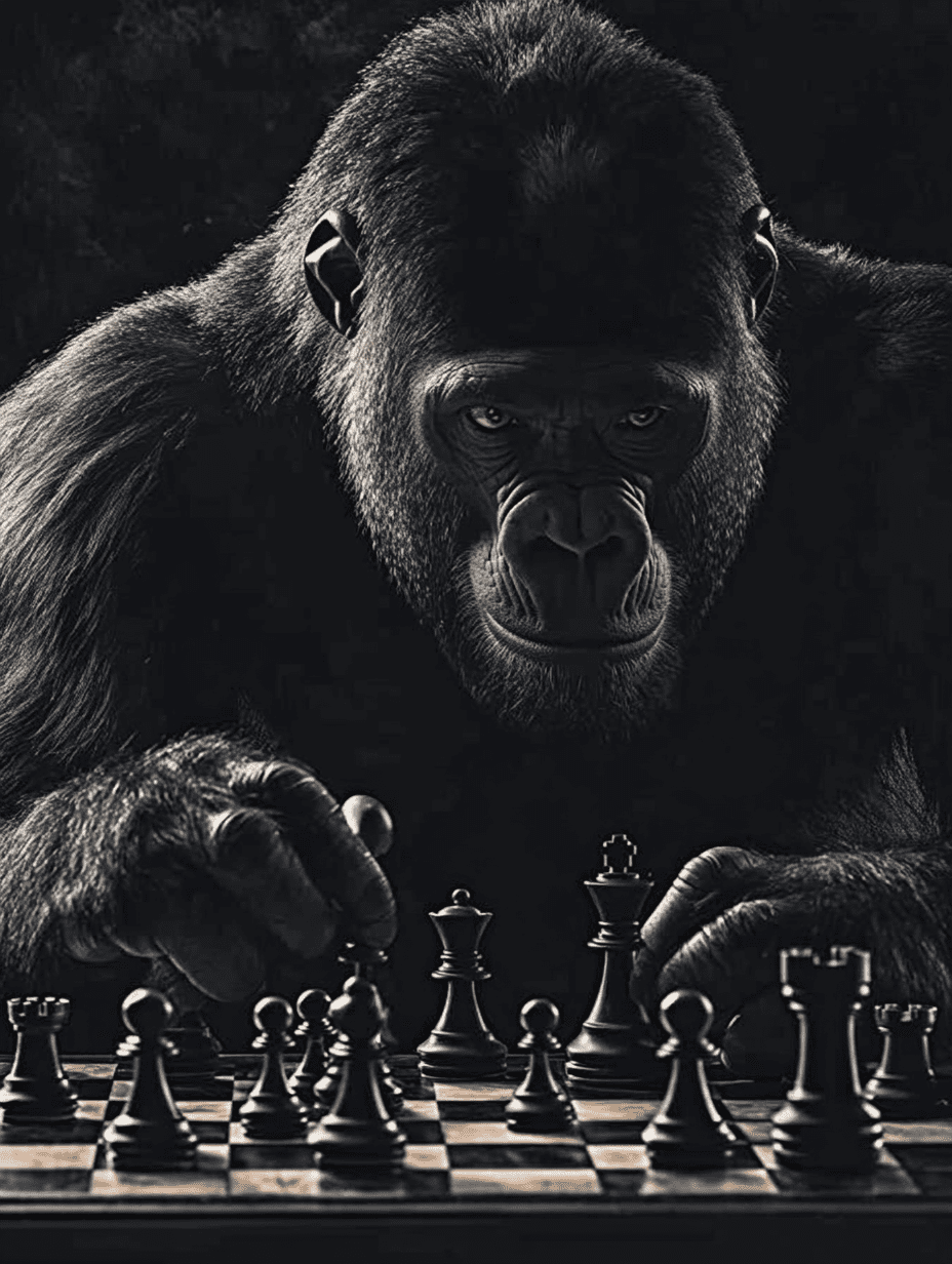 Gorilla Chess Player Canvas Art/Wall Art，Suitable for Living Room，Bedroom，Office，Game Room，Study ...