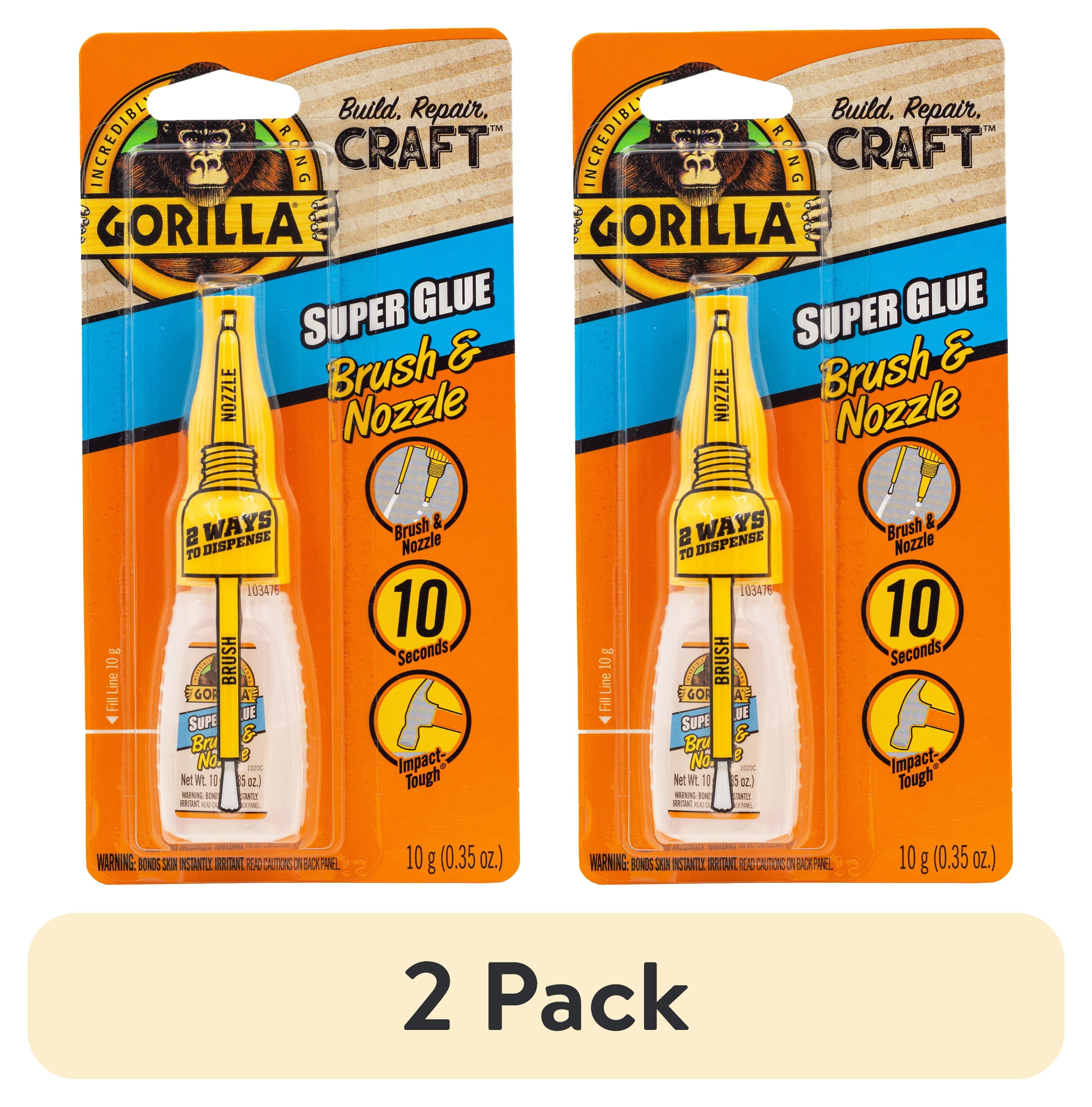 (2 pack) Gorilla Clear Super Glue Brush & Nozzle, 10 Gram Bottle (.35 ...