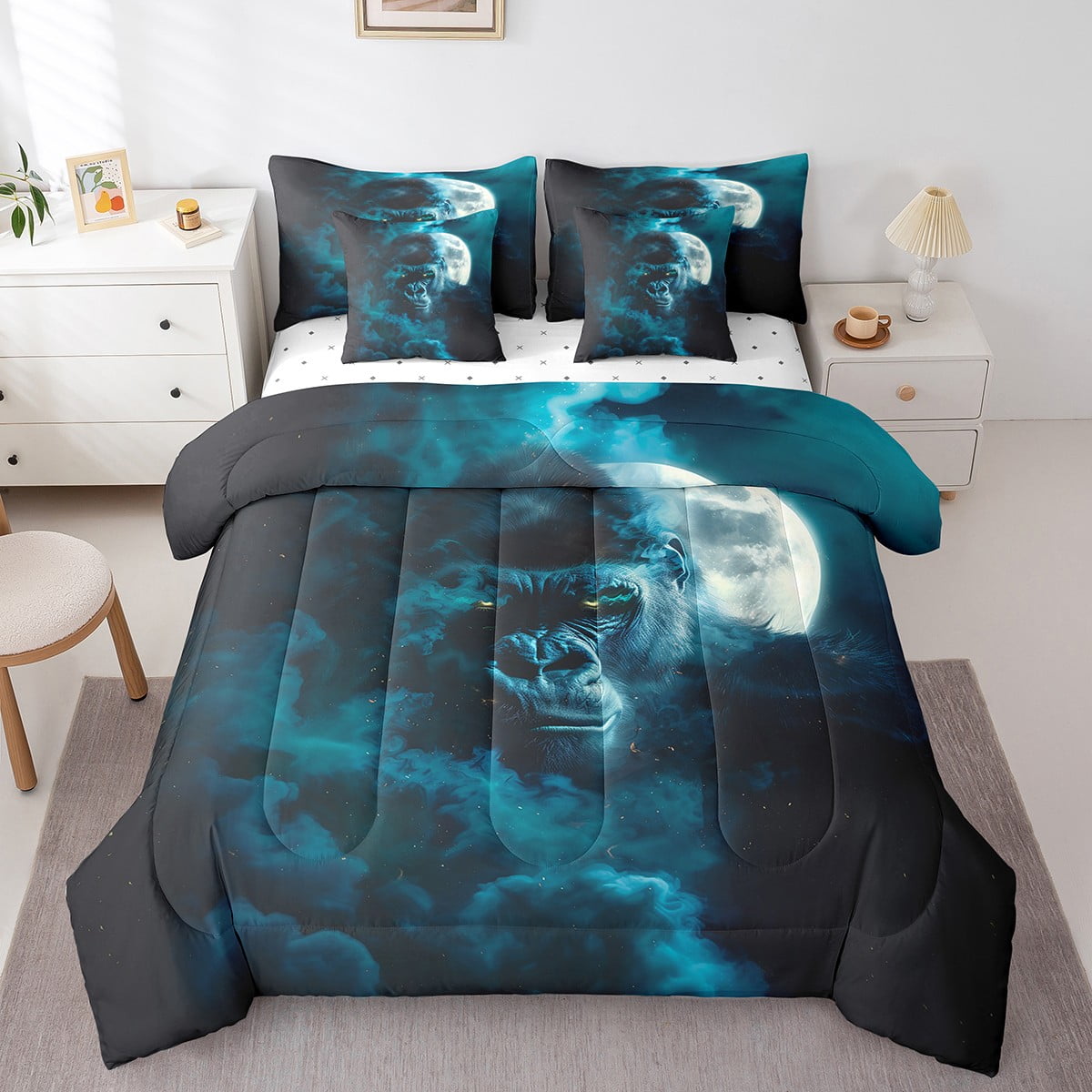 Gorilla Comforter Set 7 Piece Bed in a Bag Twin Gothic Chimpanzee Sheet ...