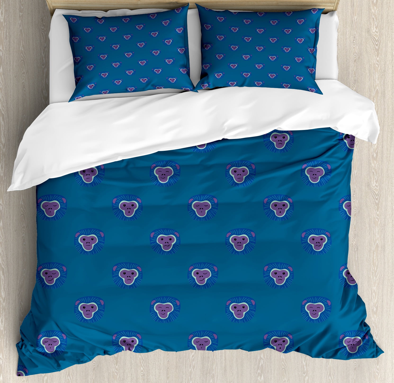 Gorilla Duvet Cover Set, Rhythmic Funny Ape Faces in Different Faces ...