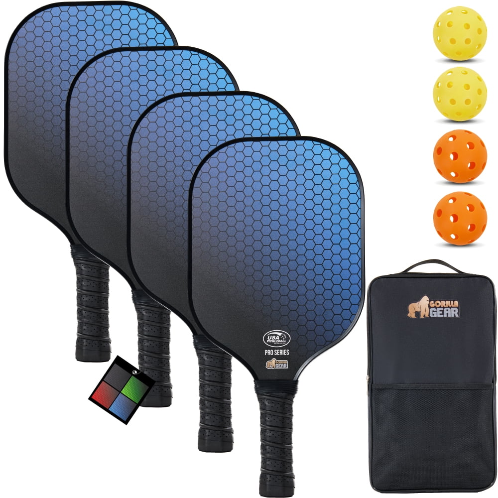 Gorilla Gear Pickleball Paddle Set of 4 with Pickleball Balls, Bag ...