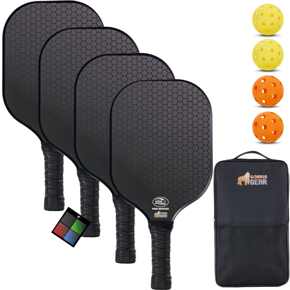 Gorilla Gear Pickleball Paddle Set of 4 with Pickleball Balls, Bag ...