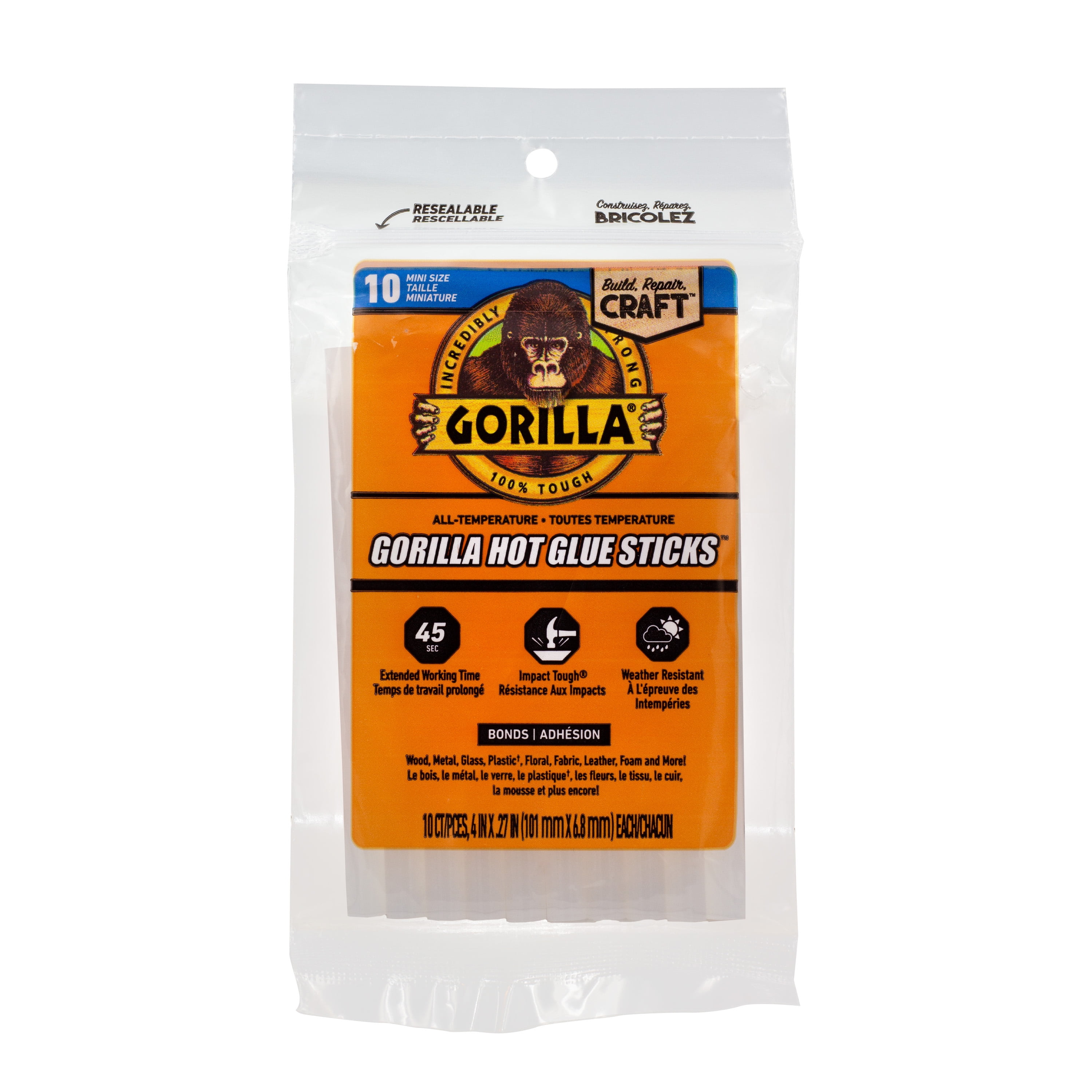 Gorilla Glue Clear 4" Dual Temp Mini Hot Glue Sticks, 10 Count ...