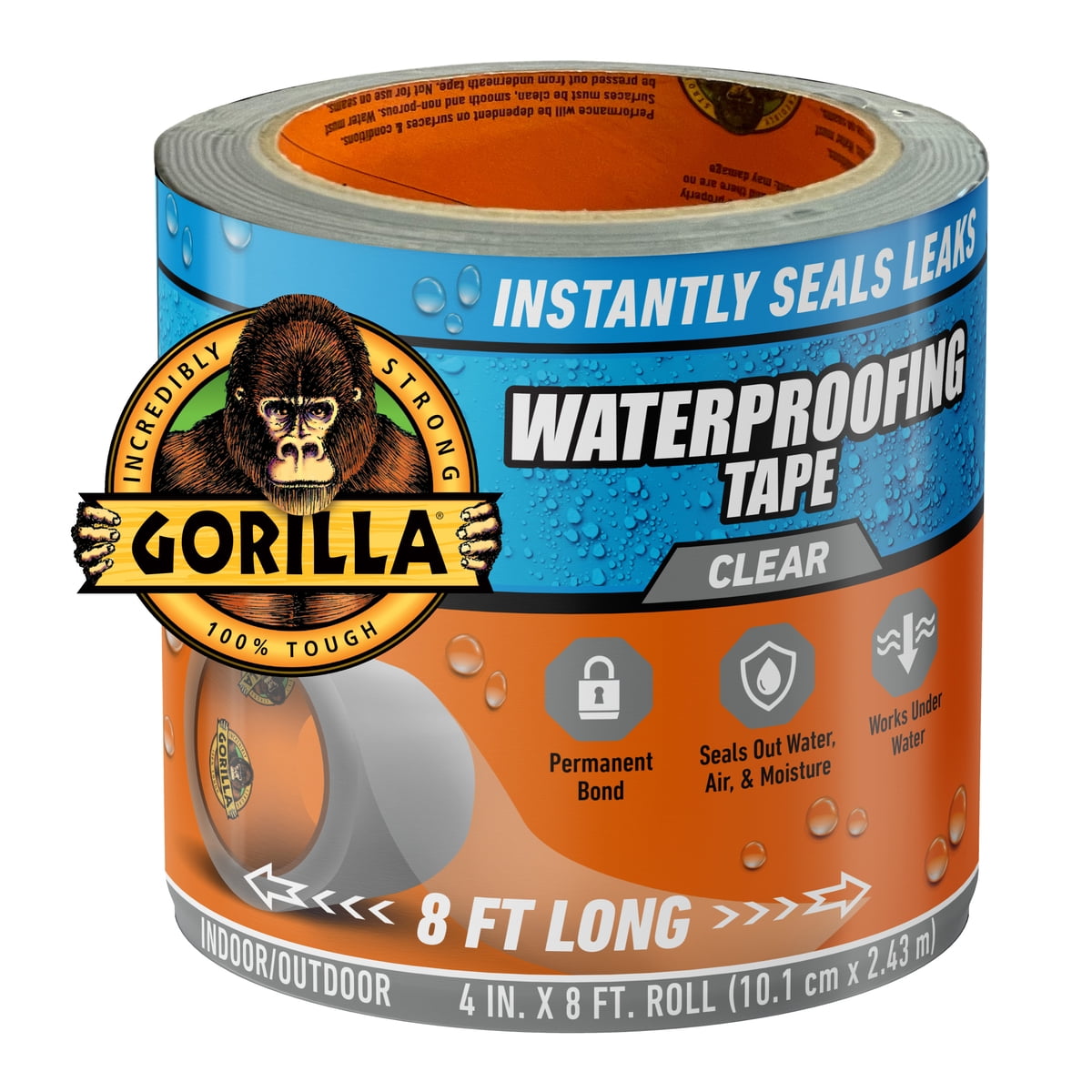 Gorilla, Waterproof Patch and Seal Tape, 8 Foot Roll, Clear Waterproof ...