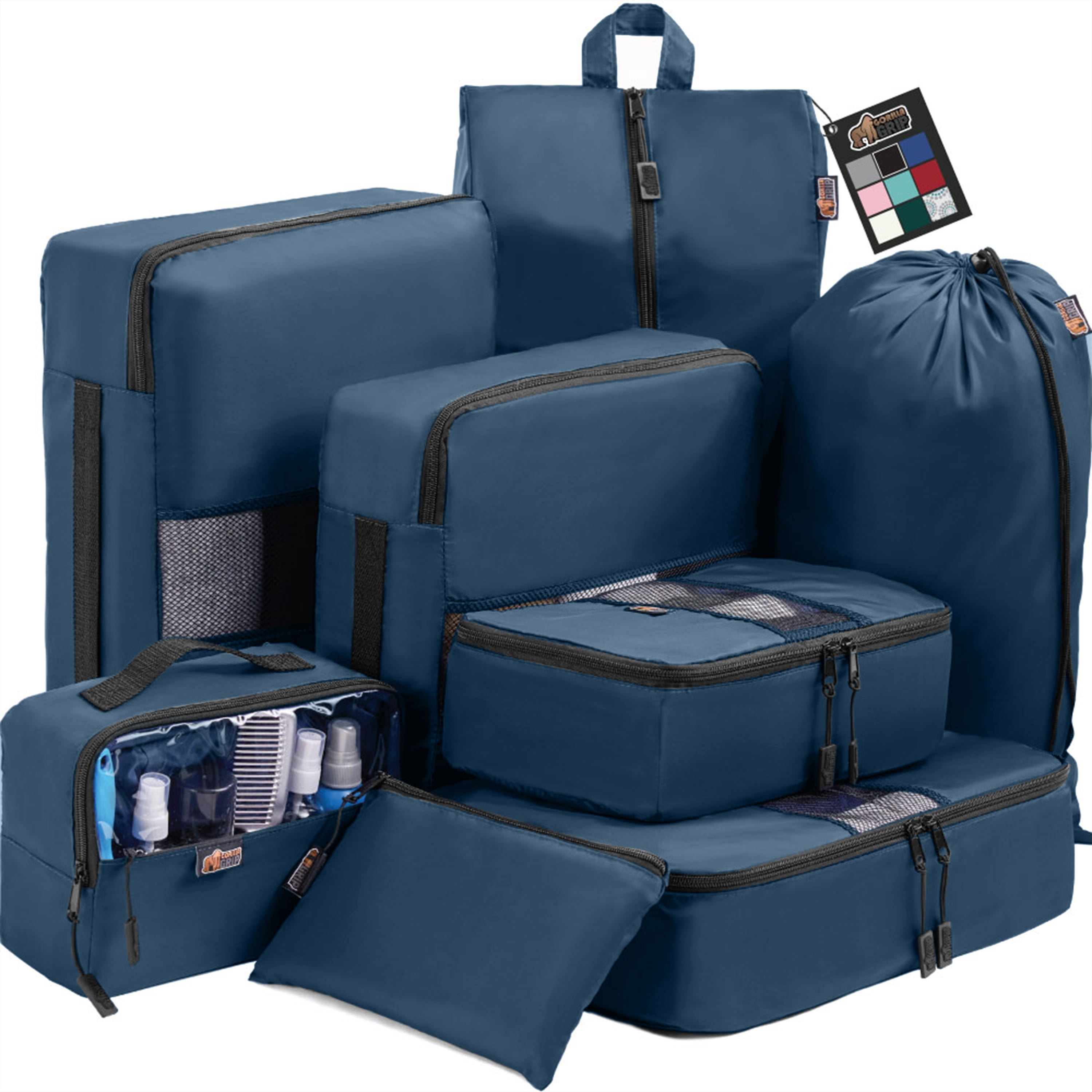 Gorilla Grip 8 Piece Packing Cubes Set, Navy Mesh Organizers, Space ...
