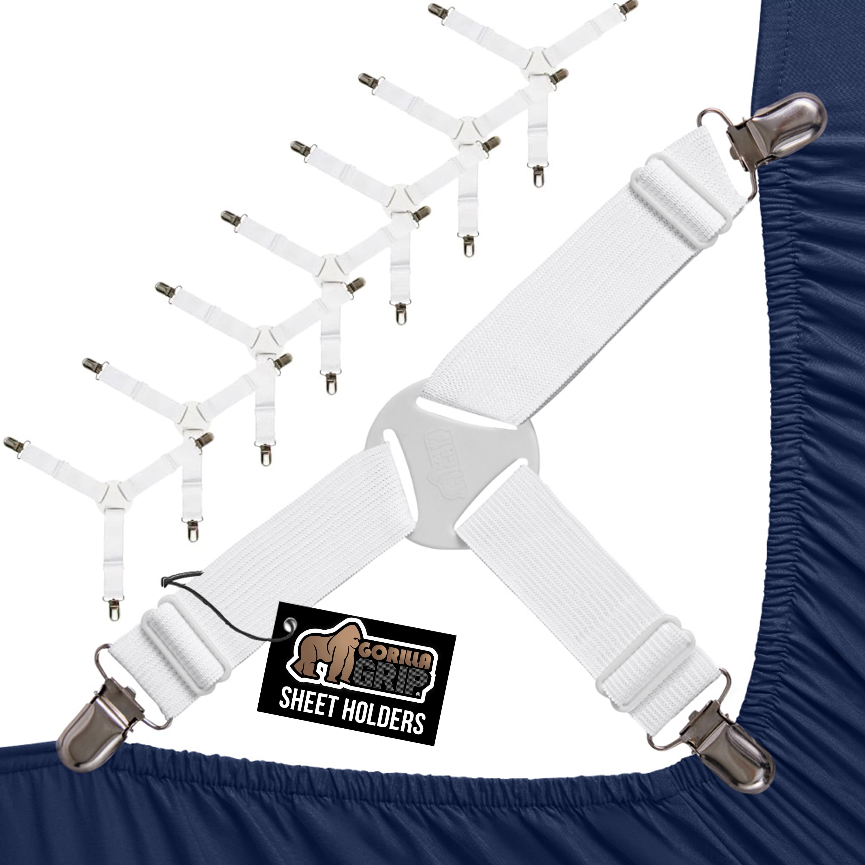 Gorilla Grip Bed Sheet Straps, Adjustable Elastic Fasteners with Metal ...