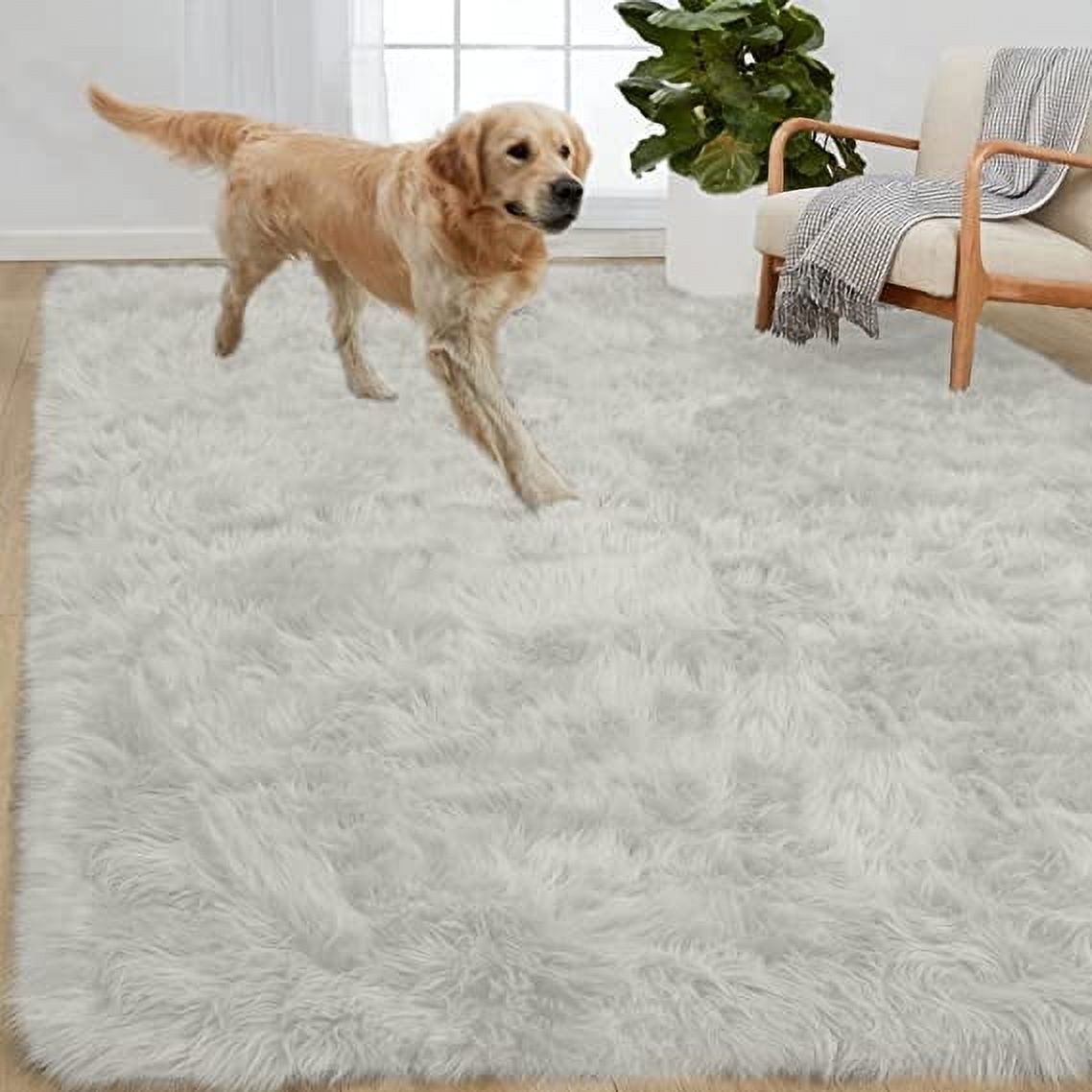 Gorilla Grip Fluffy Faux Fur Area Rug, 6x9, Rubber Backing, Machine ...