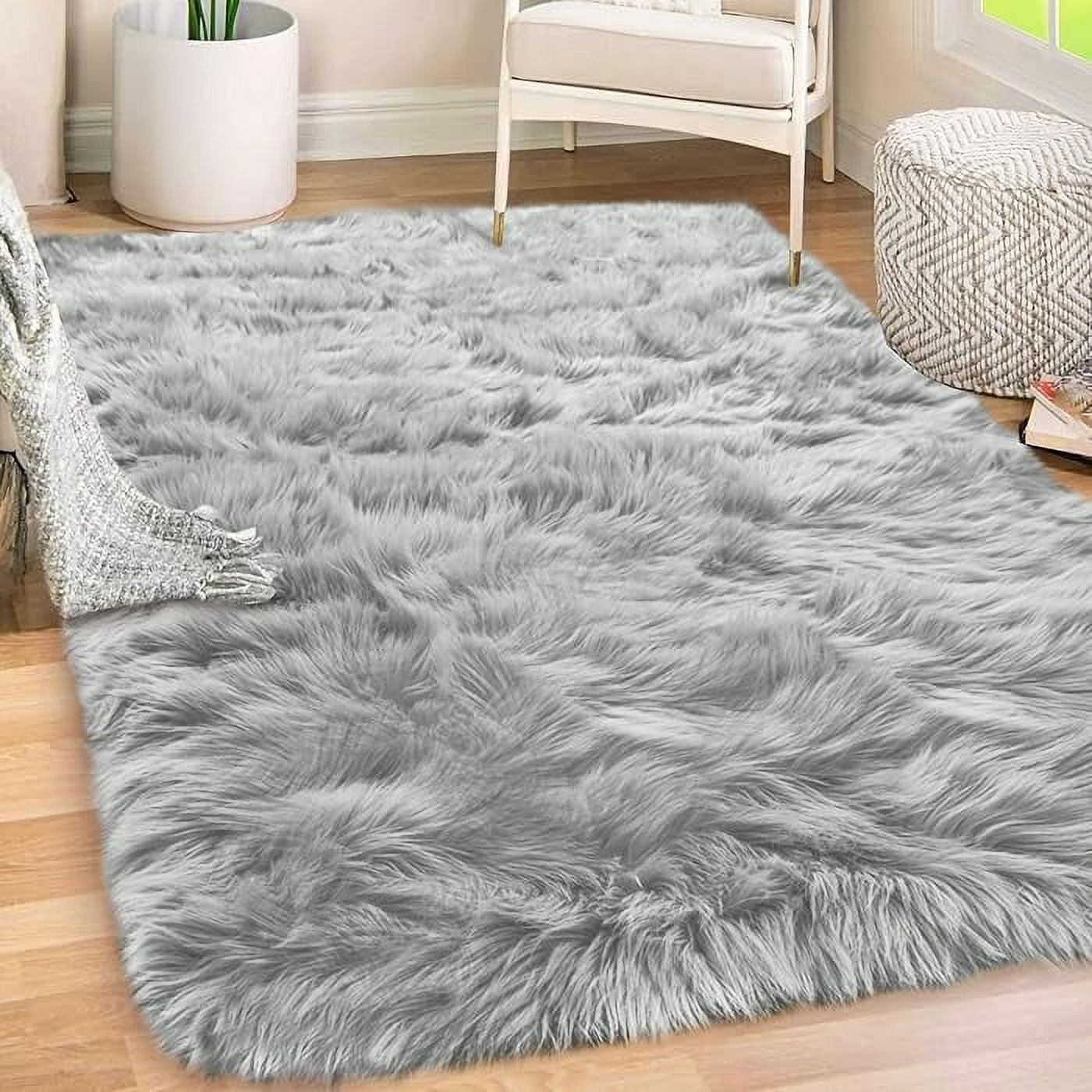 Gorilla Grip Fluffy Faux Fur Rug, Machine Washable Soft Furry Area Rugs ...