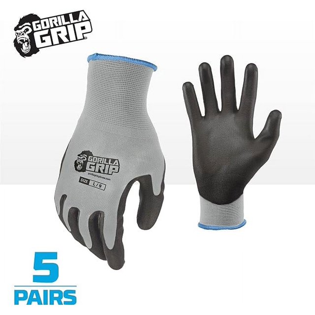 Gorilla Grip Grey Slip Resistant All Purpose Work Gloves, 5 Pairs ...