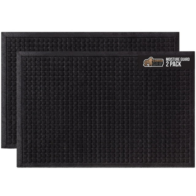 Indoor Outdoor Doormat, 30x16 Black 2 Pack, Rubber Backed Moisture ...