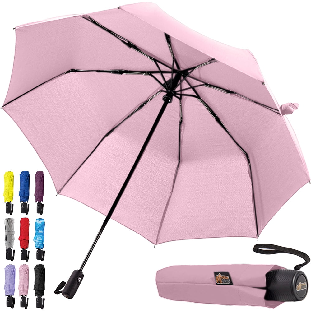 Gorilla Grip Windproof Compact Rain Umbrella, 11.5 inch Pink, Tear and ...