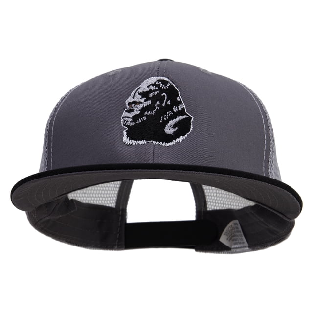 Gorilla Head Embroidered Big Size Premium Flat Bill Trucker Cap - Black ...