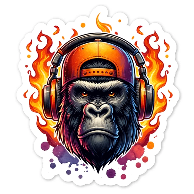 Gorilla And Headphones Sticker, Water Resistant, Laptop, Water ...