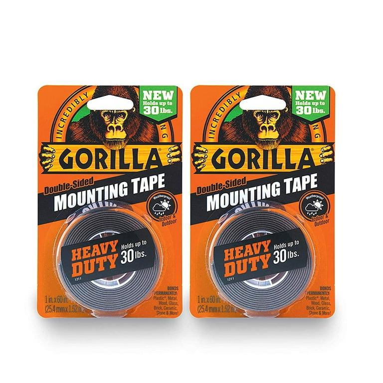 Gorilla Heavy Duty Double Sided Mounting Tape 1 Inch x 60 Inches BlackPack of 2 Walmart