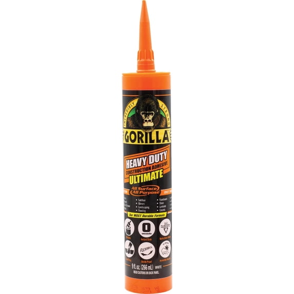Gorilla Ultimate Adhesive, 9oz, Waterproof, Bonds Concrete/Wood/Drywall ...