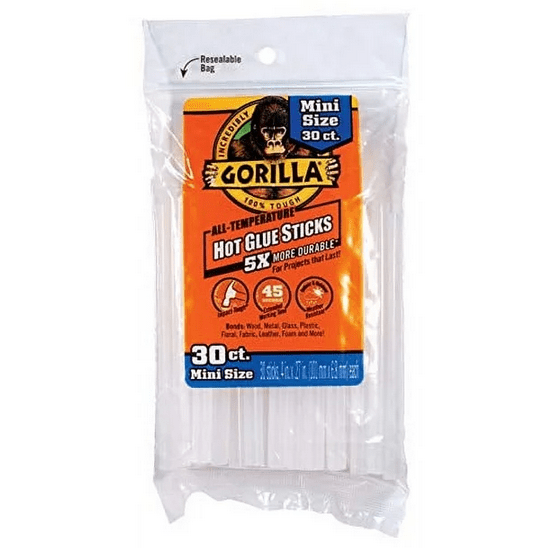 Gorilla Hot Glue Sticks, Mini Size, 4" Long x .27" Diameter, 30 Count ...