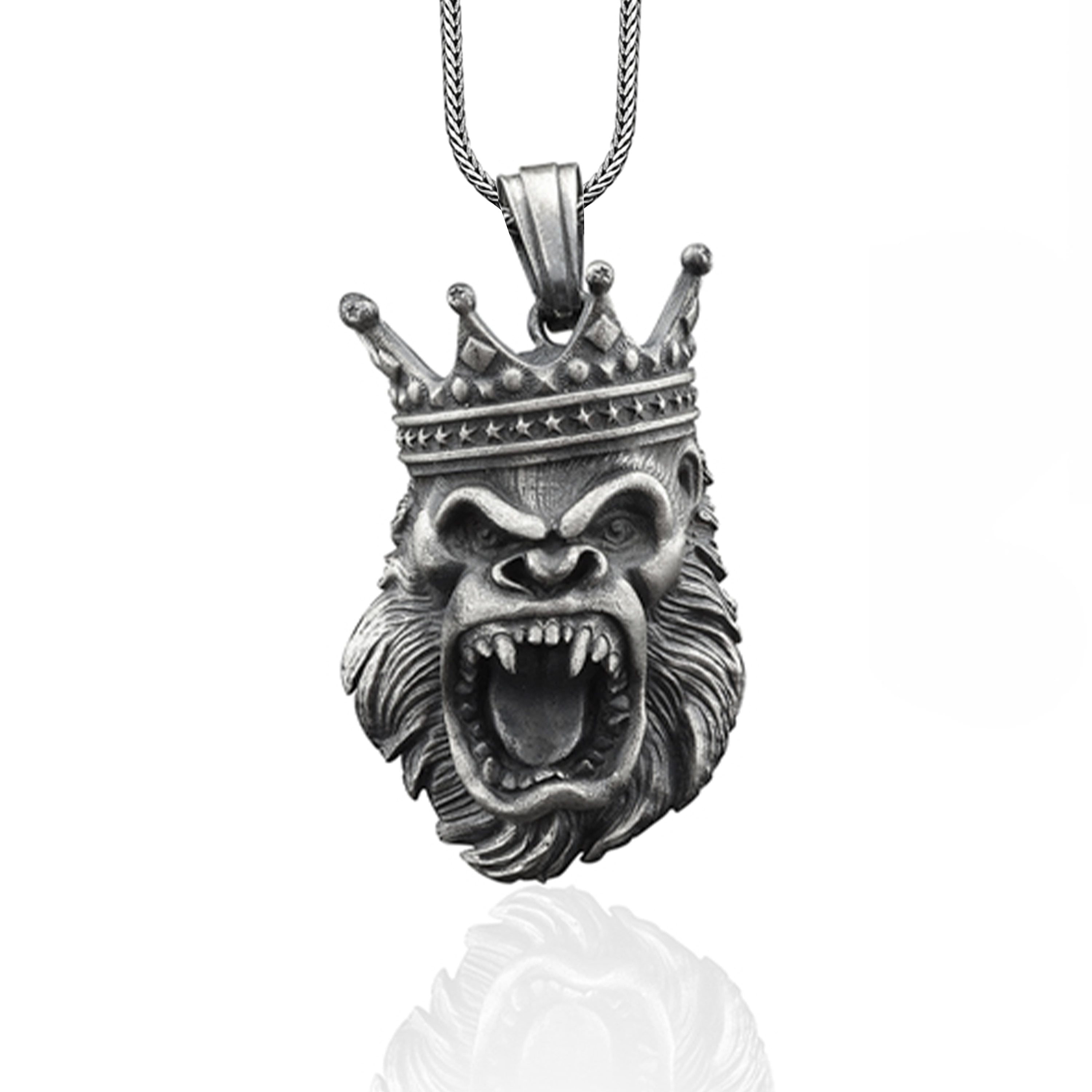 Gorilla King Handmade Silver Necklace, African Gorilla King Silver Men ...