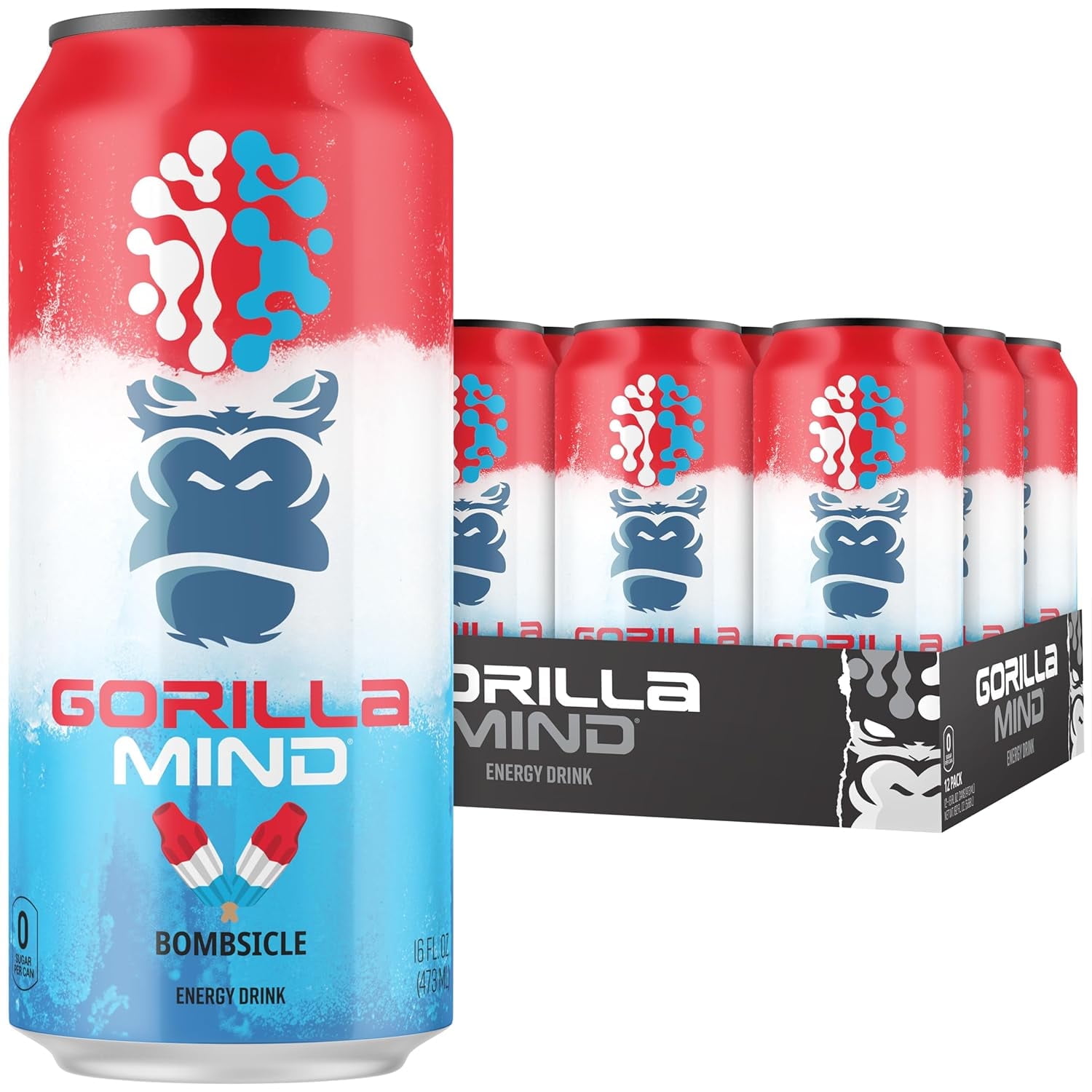 Gorilla Mind Energy Drink, Bombsicle, 16 fl oz Cans, Zero Sugar ...