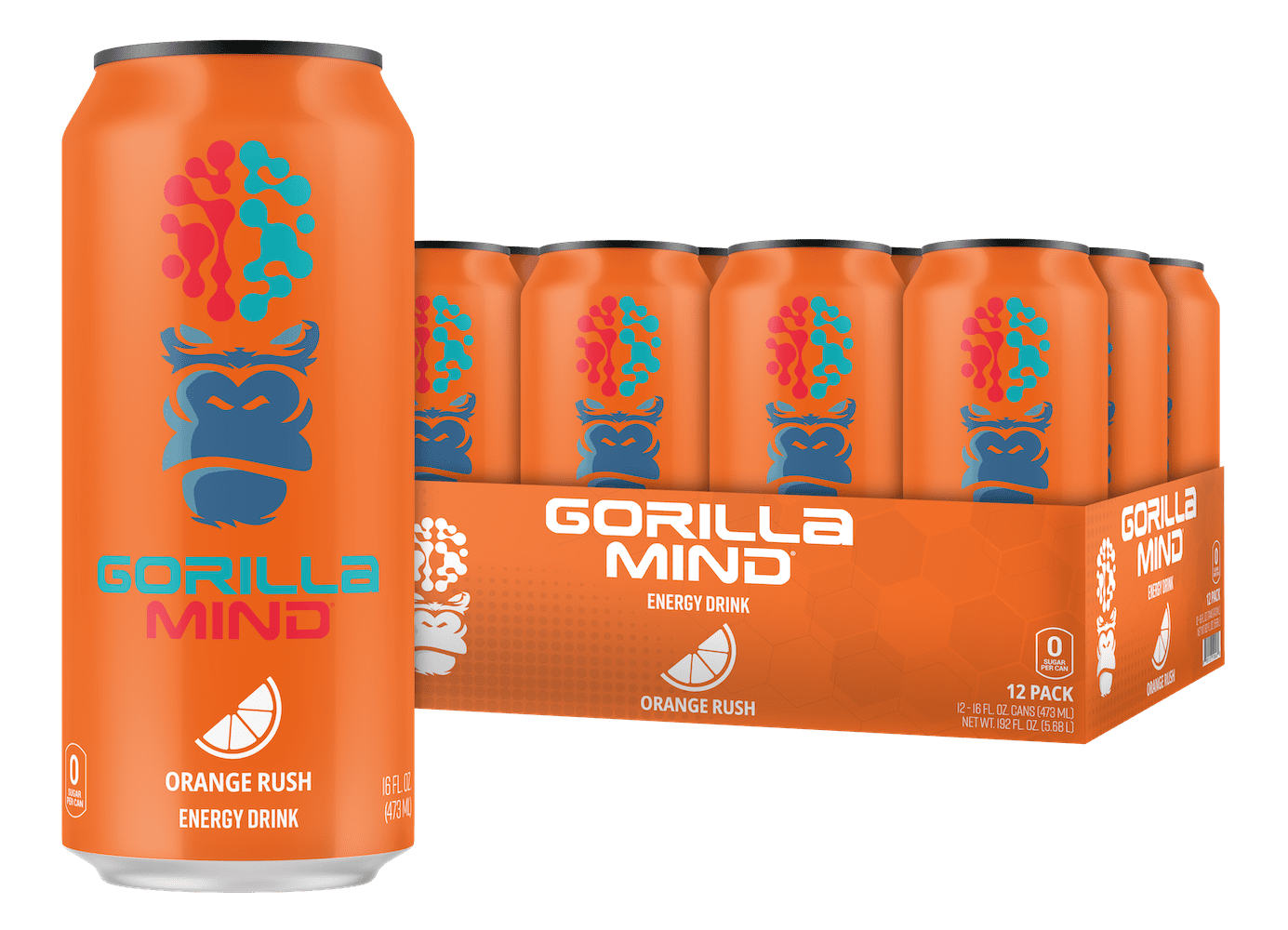 Gorilla Mind, Energy Drink - Orange Rush (12 Drinks , 16 Fl Oz. Each ...
