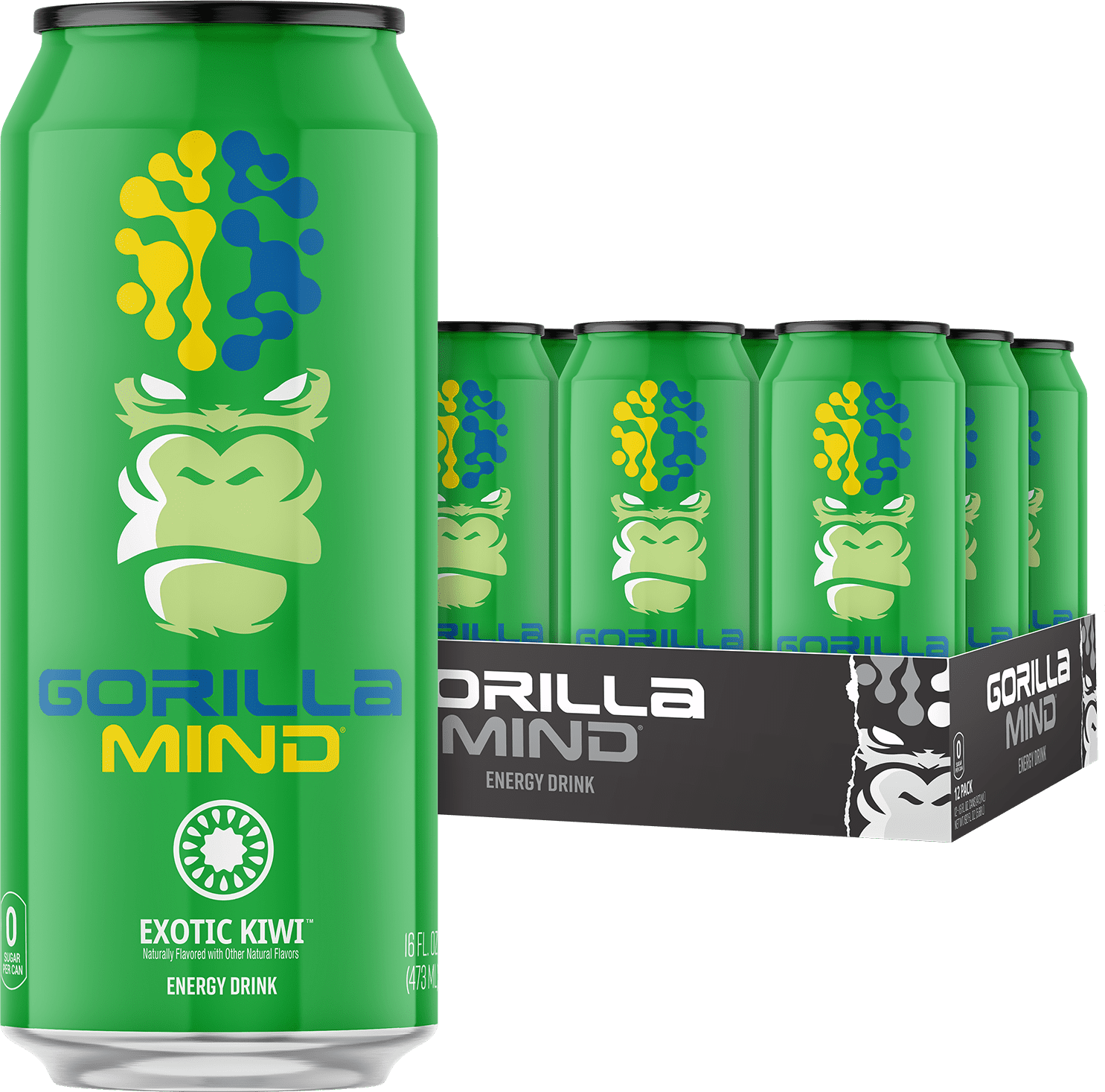 Gorilla Mind Energy Drink, No Sugar or Artificial Colors, Exotic Kiwi ...