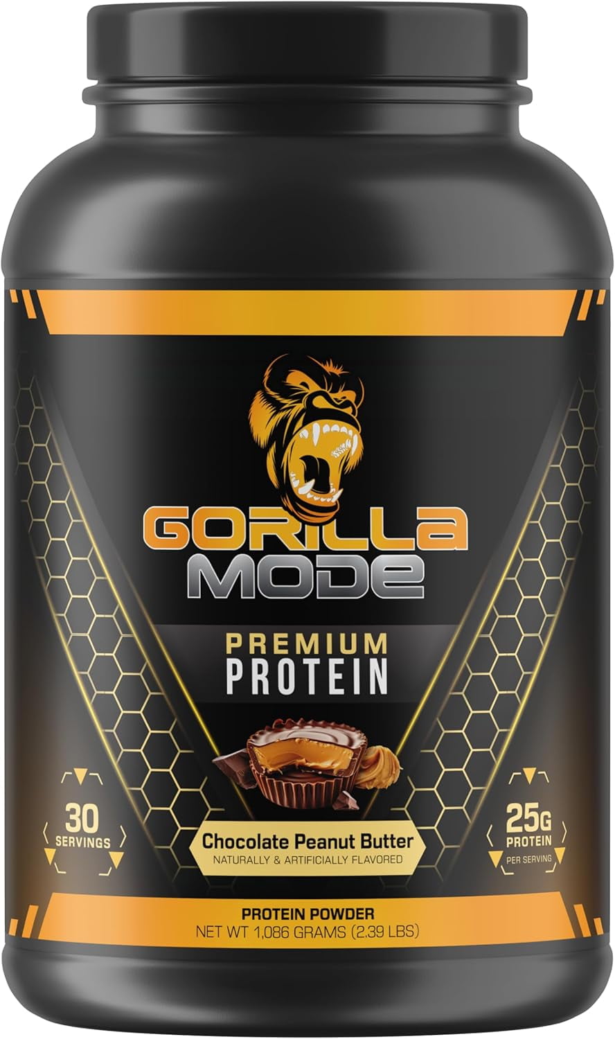 Gorilla Mind Premium Whey Protein - Chocolate Peanut Butter, 25 Grams of Whey Protein Isolate ...