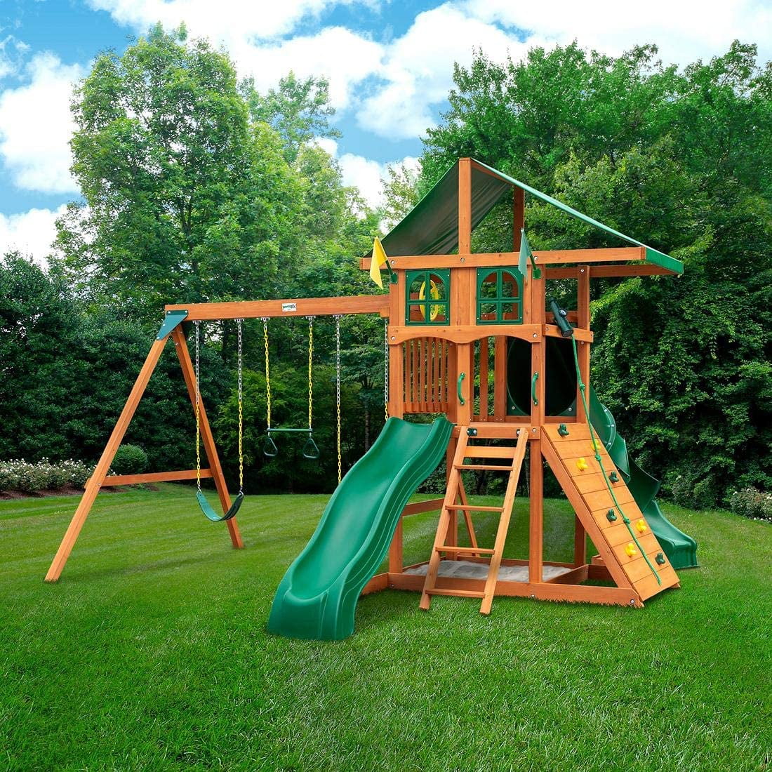 Gorilla Playsets Avalon Treehouse Cedar Playground for Kids with Green ...
