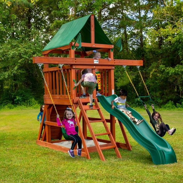 Gorilla Playsets Five Star II Backyard Wooden Set with Slide, Swings ...