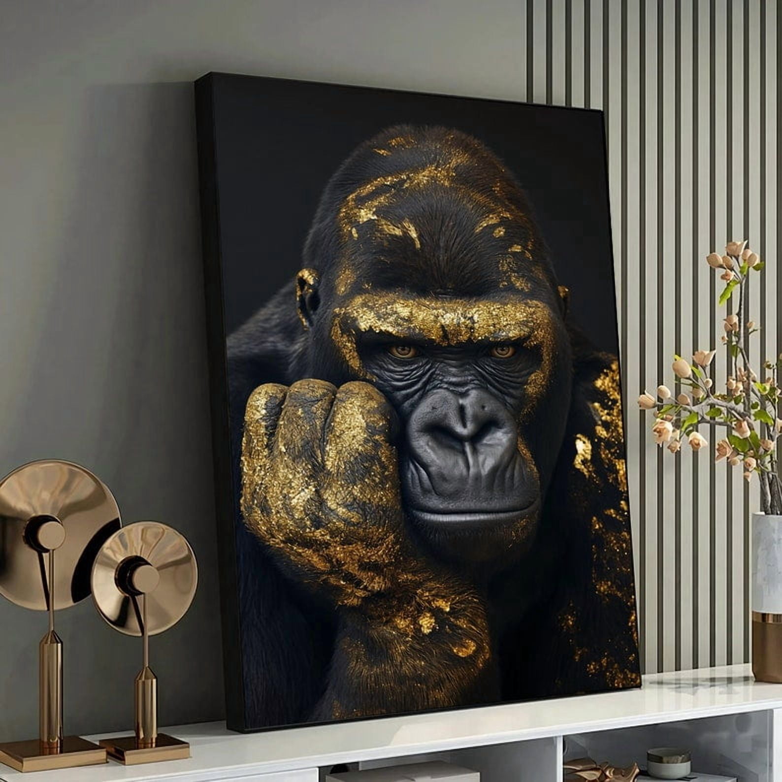 Gorilla Portrait Gold - Striking Wildlife Canvas Print, Modern Animal ...