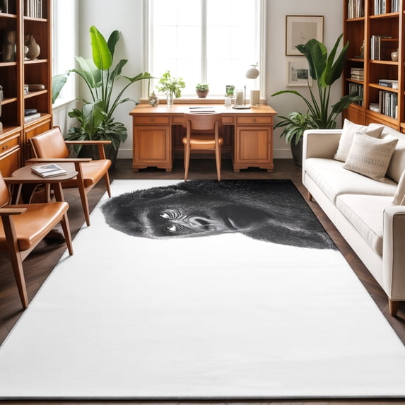 Gorilla Portrait Washable Area Rug 5 x 8 ft Animal Minimalist Modern ...