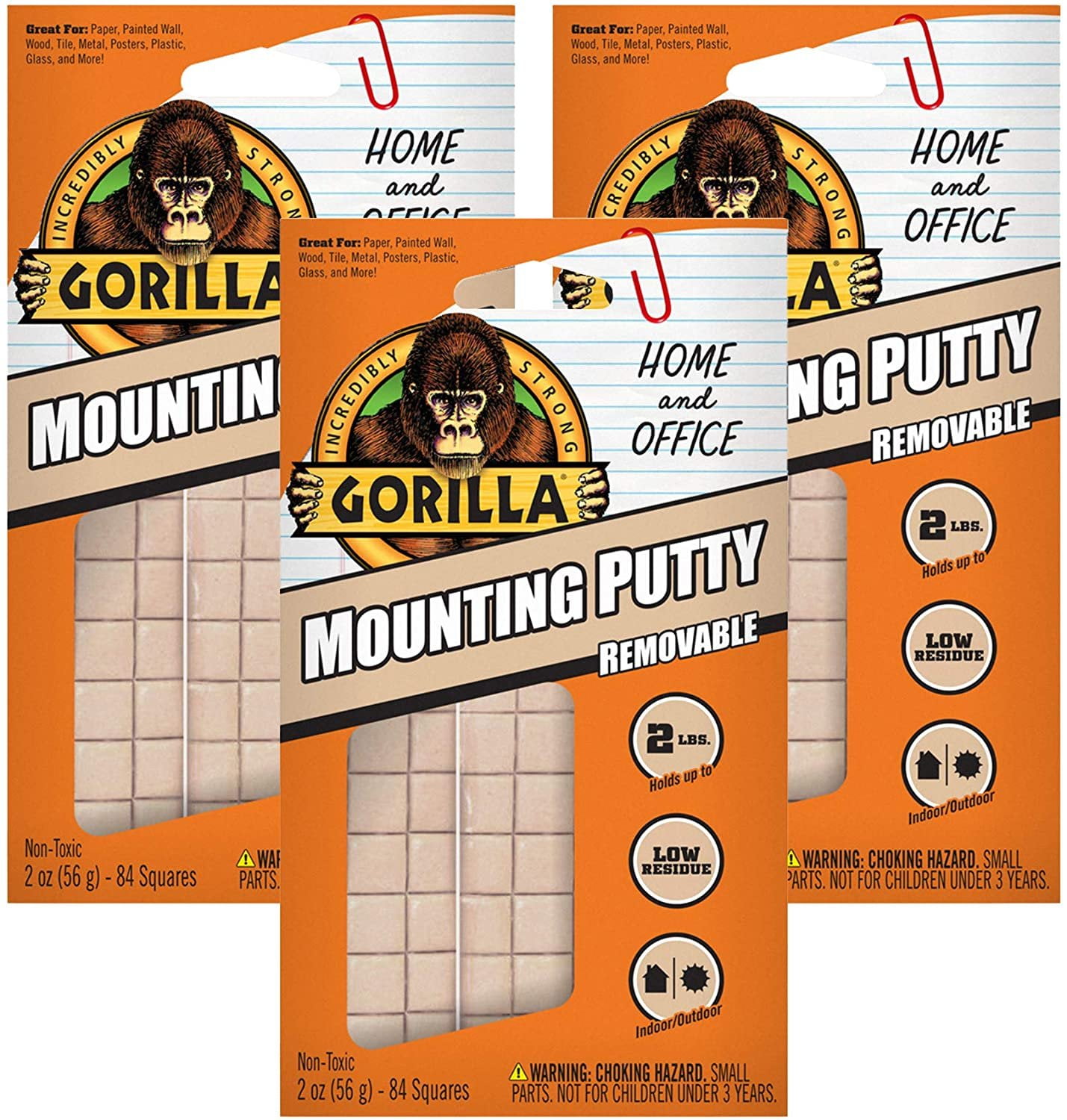 Gorilla Removable Mounting Putty, 84 Pre-cut Squares, Off White, Non ...