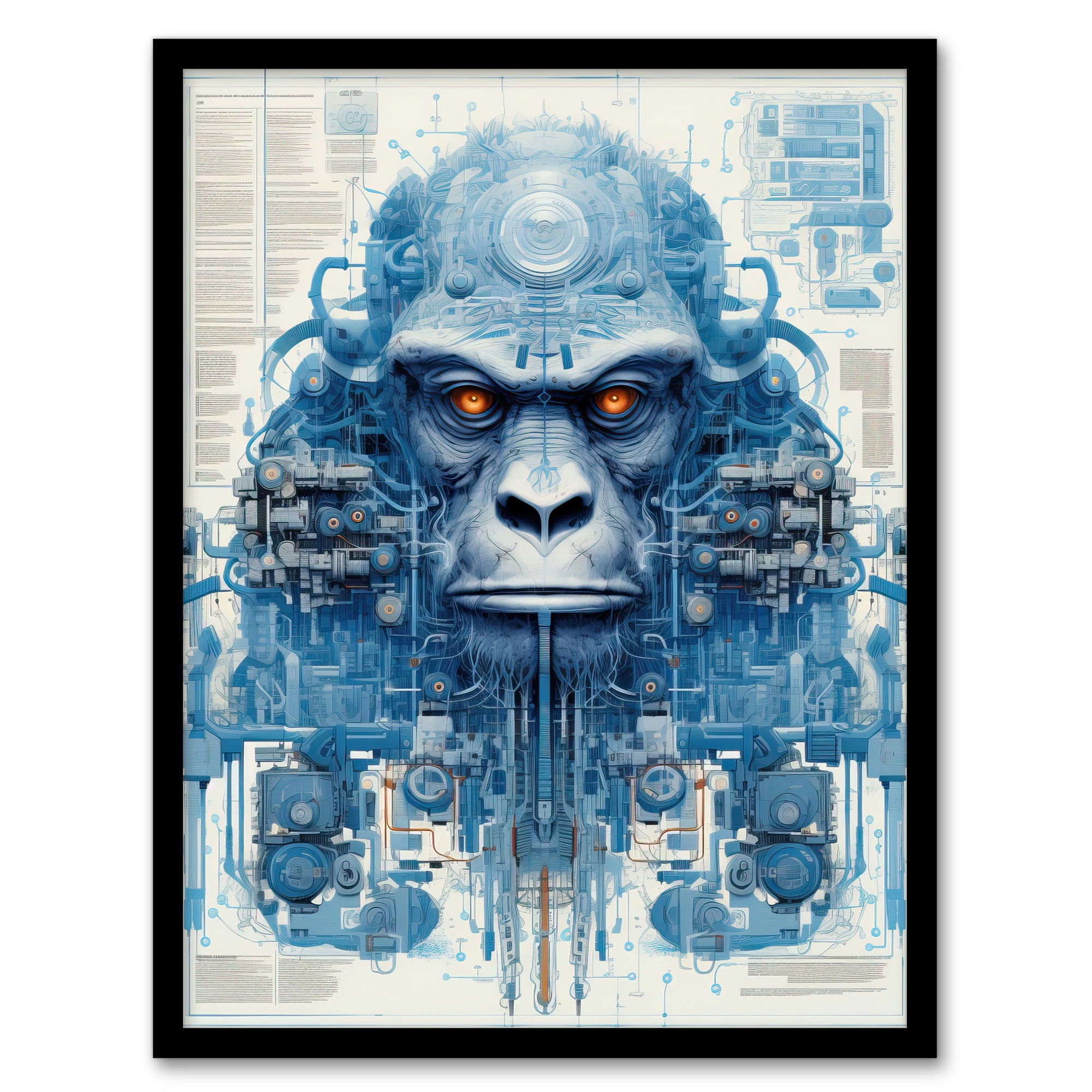 Gorilla Robot Hybrid Schematic Blueprint Futuristic Secret Complex Arcane Manuscript Gift For ...