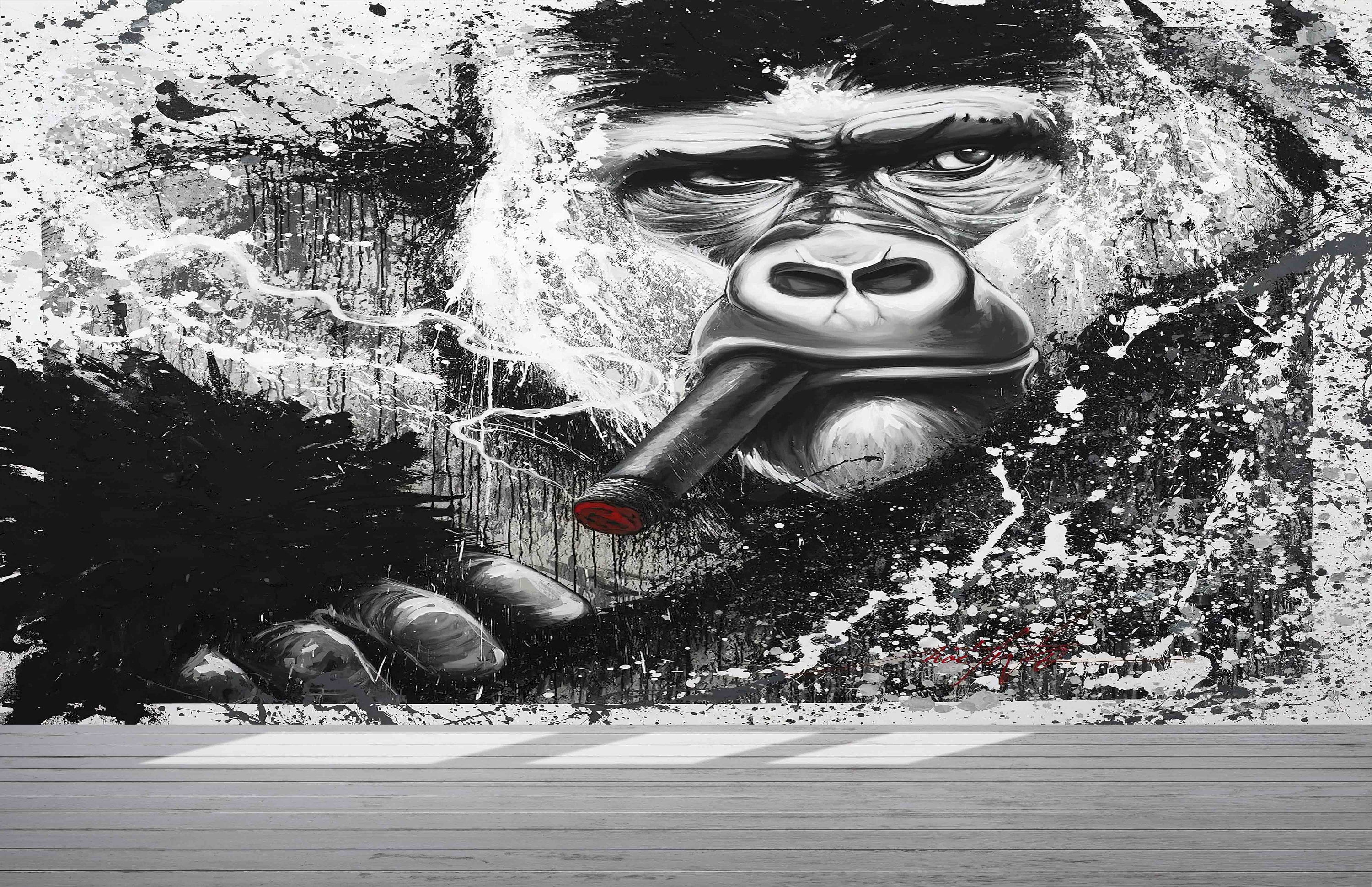 Gorilla Smoking, Wallpaper Wall Art, Modern Wallpaper, Gorilla Wall Art ...