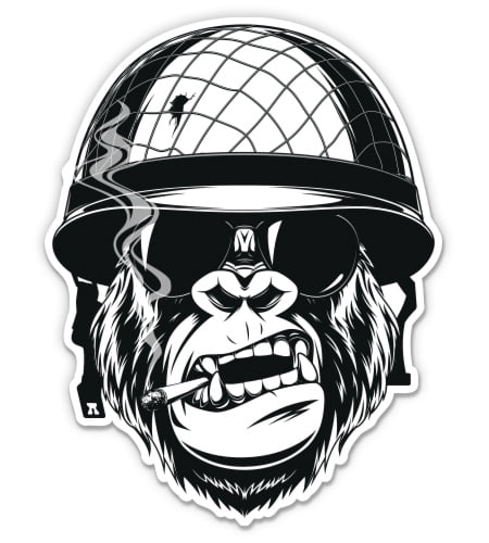Gorilla Soldier Army Helmet - 3" Vinyl Sticker - For Car Laptop Water ...