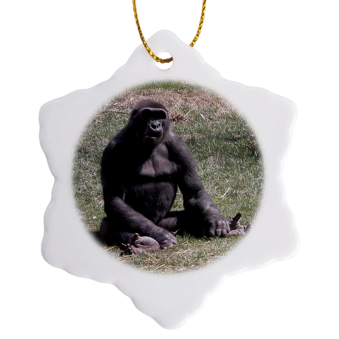 3drose, Gorilla Sticking His Tongue Out, 3 inch Snowflake Porcelain ...