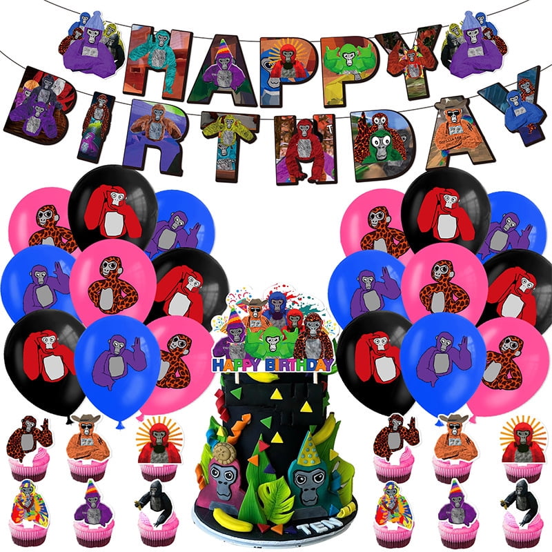 Gorilla Tag Themed Birthday Party Gorilla Flag Pull Cake Flag Balloon ...
