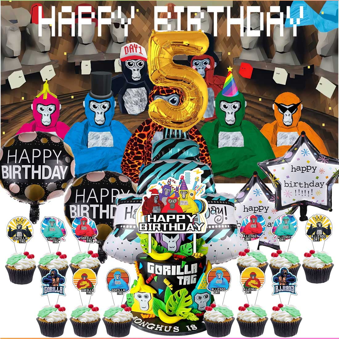 Gorilla Tag VR Party Supplies Decor 5th Kit Balloons Birthday Cake ...