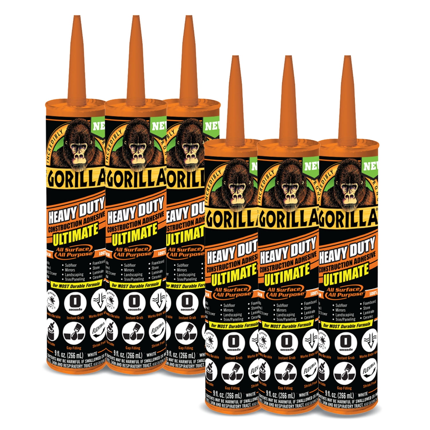 Gorilla Ultimate Heavy Duty Construction Adhesive 9 oz Cartridges, 6 ...