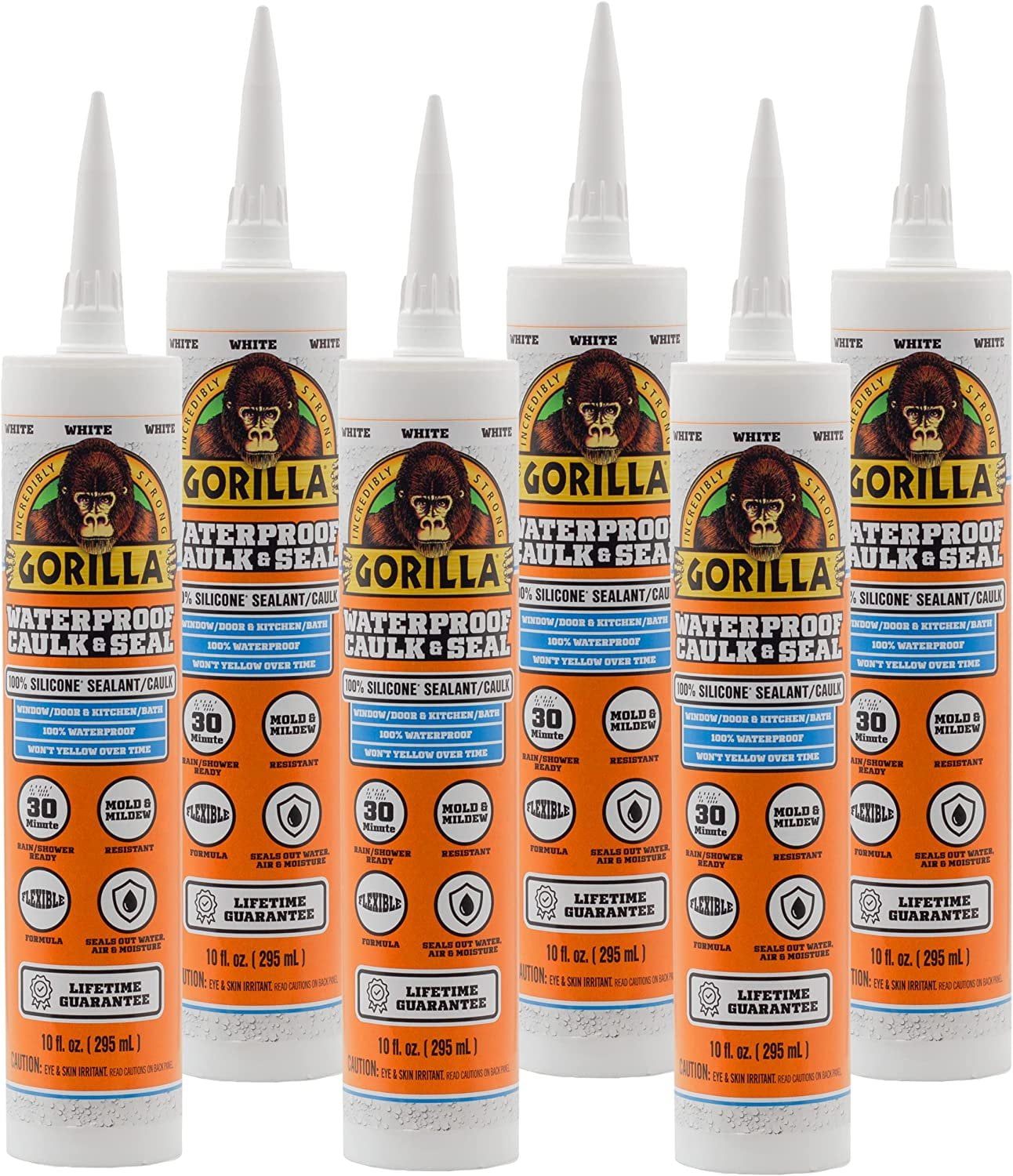 Gorilla Waterproof Caulk & Seal 100% Silicone Sealant, 10oz Cartridge ...