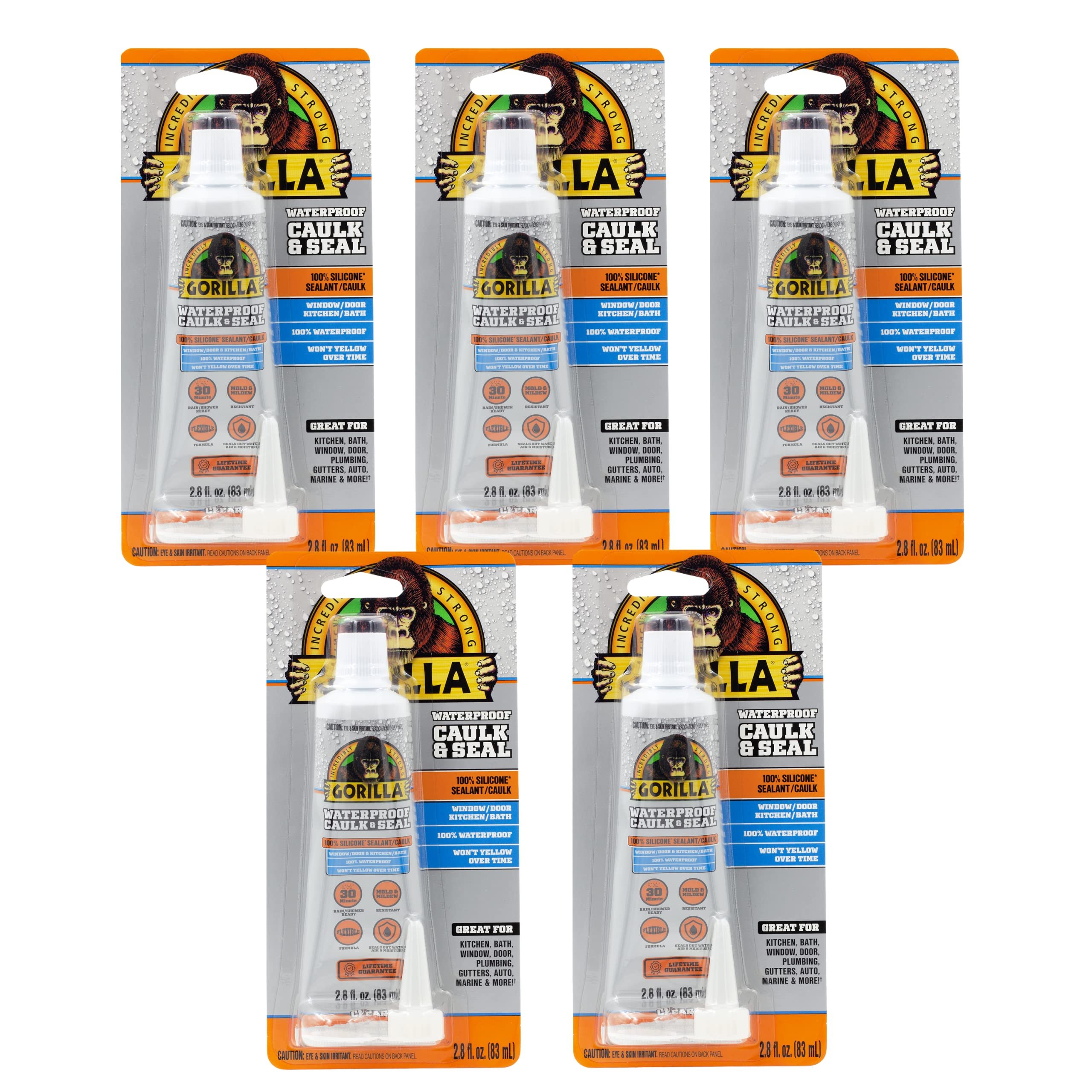 Gorilla Silicone Caulk & Sealant Squeeze Tube - Waterproof - 5 Pack, 2. ...