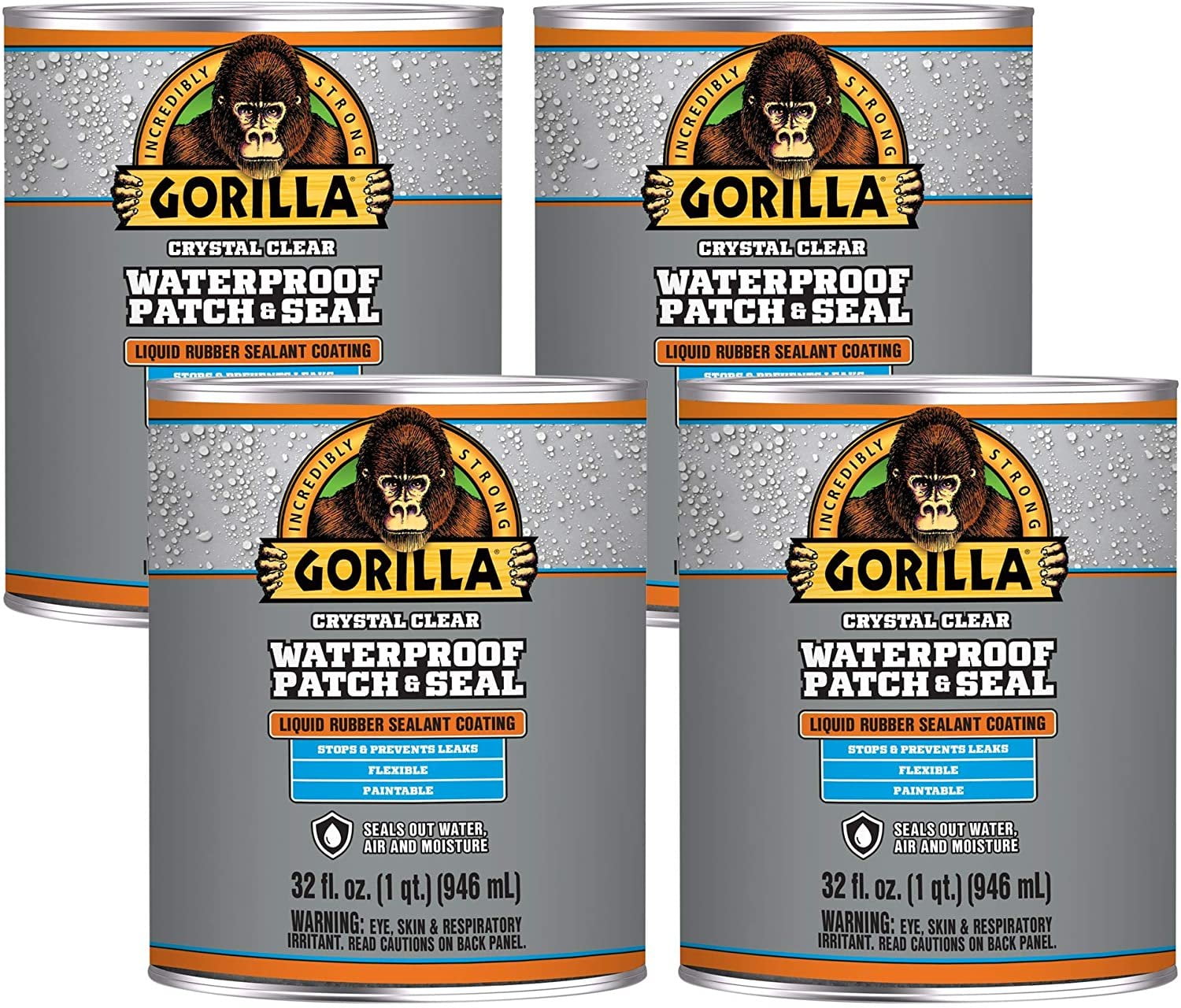 Gorilla Waterproof Patch & Seal Liquid, Clear, 32 Ounces, Pack of 4 ...