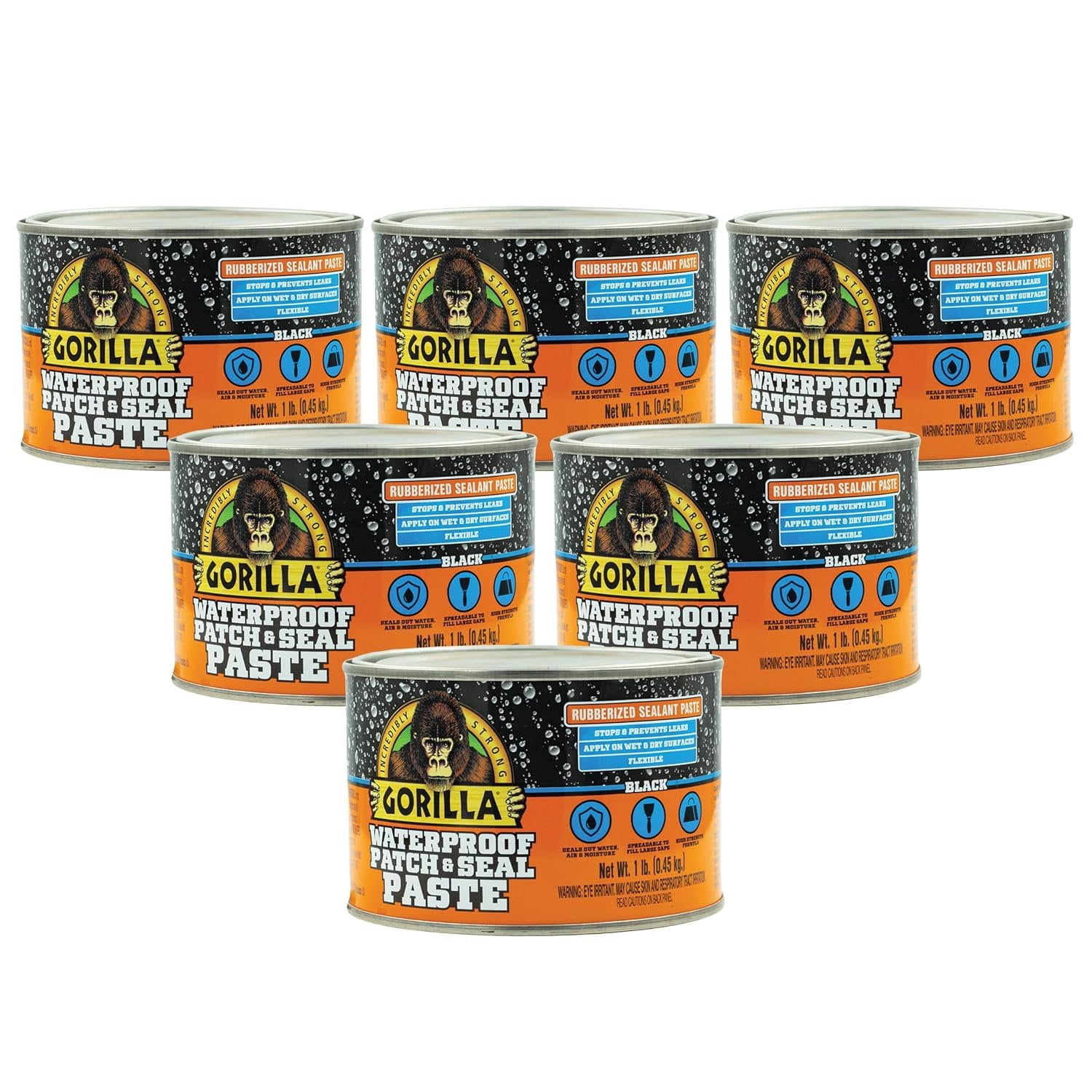 Gorilla Waterproof Patch & Seal Rubberized Sealant Paste, Black, 1lb ...