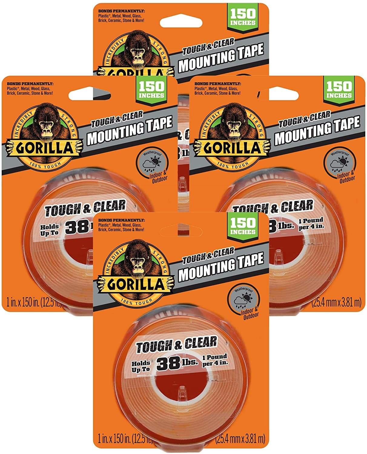 Gorilla XL Mounting Tape, 4-Pack, Clear, 4 Pack - Walmart.com