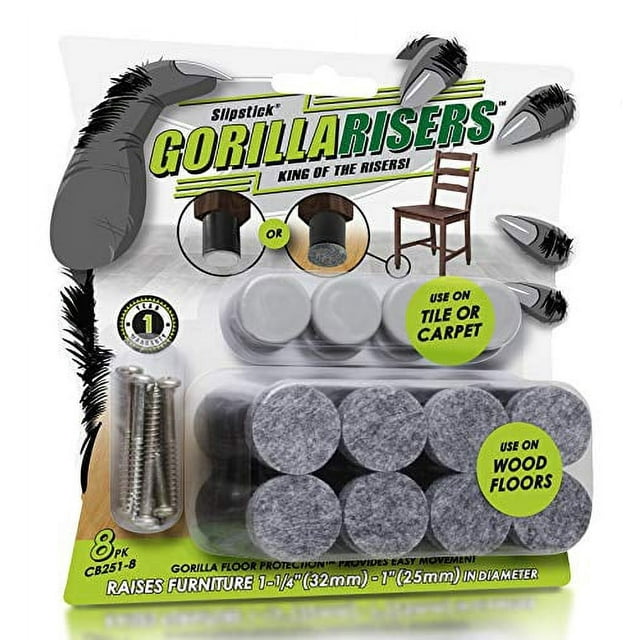 GorillaRisers CB251-8 Screw on Furniture Risers (8 Pack) Floor ...